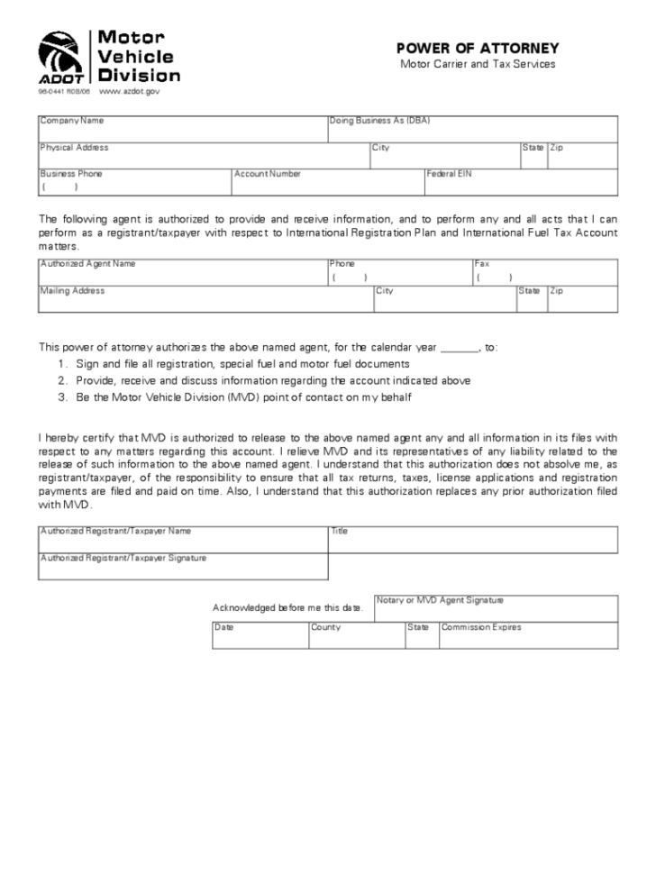 Arizona Power Of Attorney Form Free Templates In PDF - Power Of ...