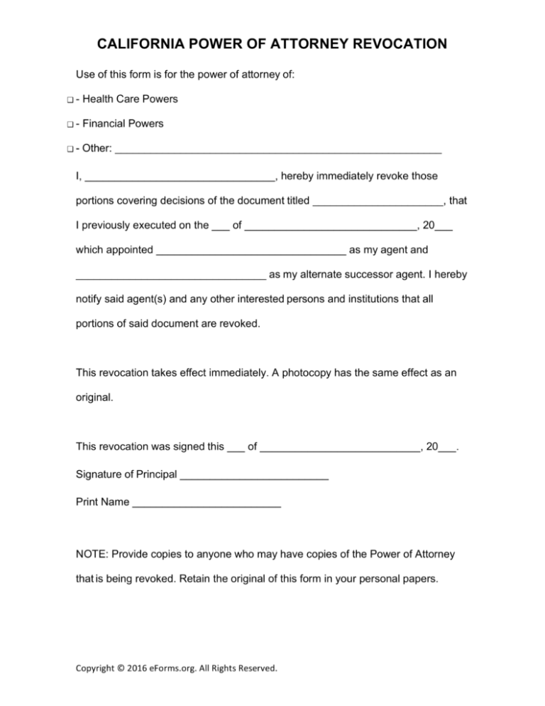 California Power Of Attorney Revocation Form Docx Word - Power Of ...