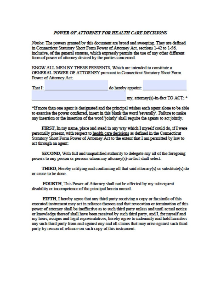 Medical Power Of Attorney Form Ct - Power Of Attorney Forms