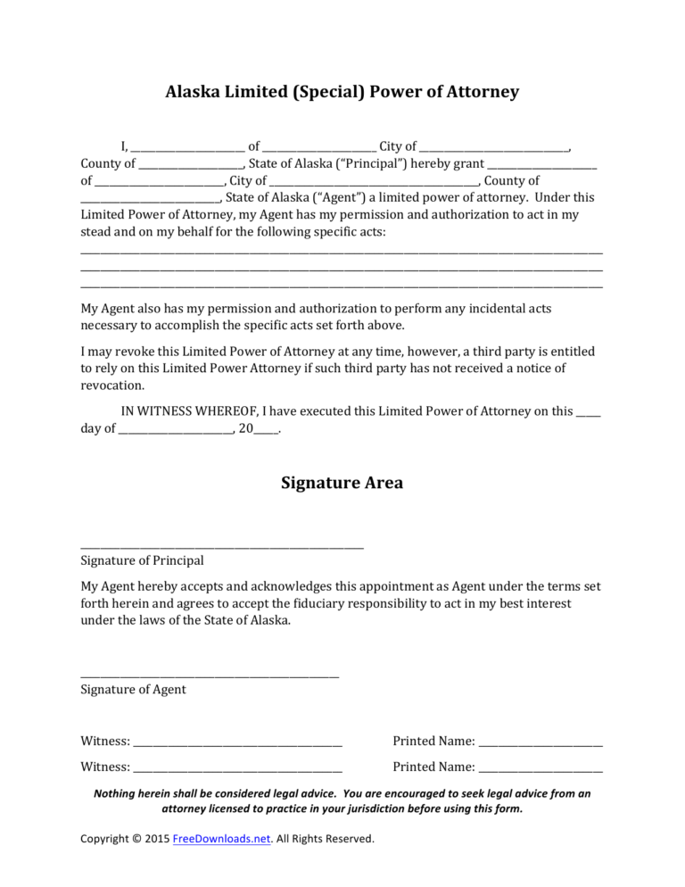 Download Alaska Special Financial Power Of Attorney Form - Power Of ...