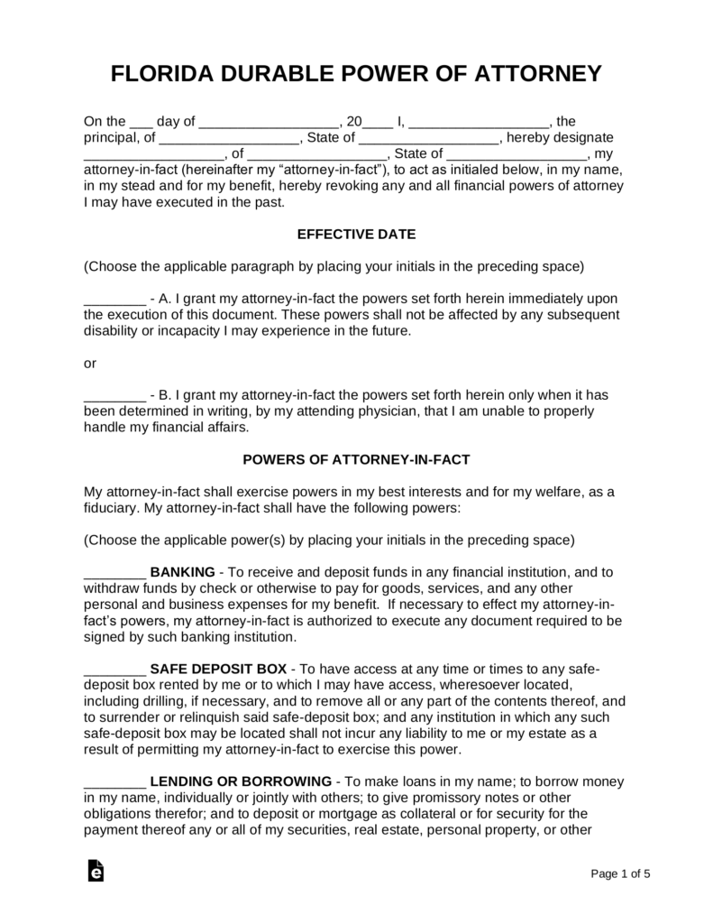 Free Florida Durable Statutory Power Of Attorney Form - Power Of ...