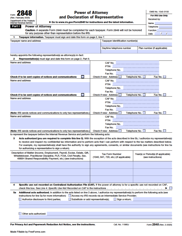 Free IRS Power Of Attorney Form 2848 PDF - Power Of Attorney Forms