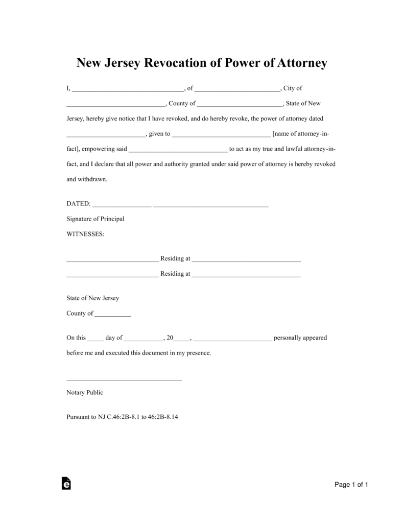 Nj Power Of Attorney Form Pdf - Power Of Attorney Forms