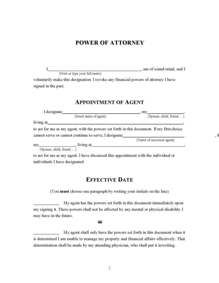 Free Power Of Attorney Forms PDF WORD - Power Of Attorney Forms