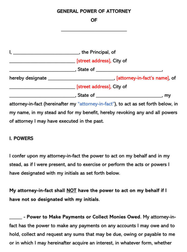 Free Power Of Attorney POA Forms By State Word PDF - Power Of Attorney Forms