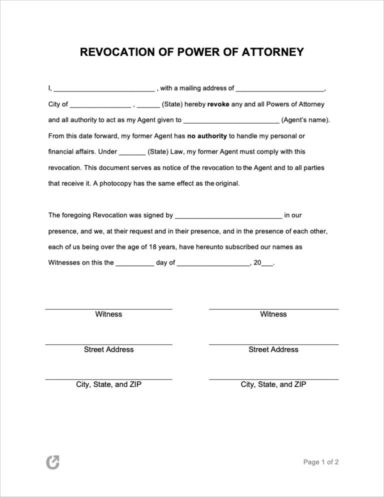 Free Revocation Of Power Of Attorney Forms PDF WORD RTF - Power Of ...