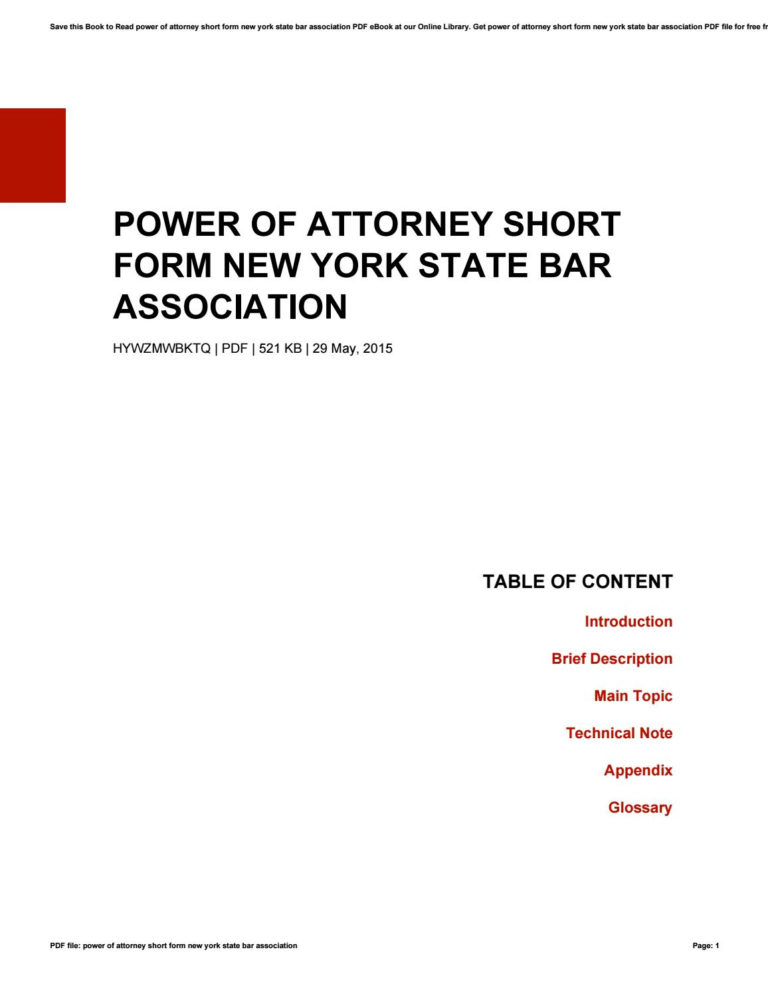 Power Of Attorney Short Form New York State Bar - Power Of Attorney Forms