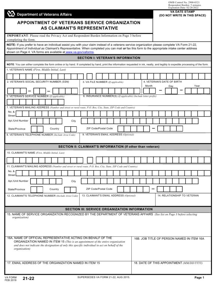 VA Form 21 22 Download Fillable PDF Or Fill Online - Power Of Attorney ...
